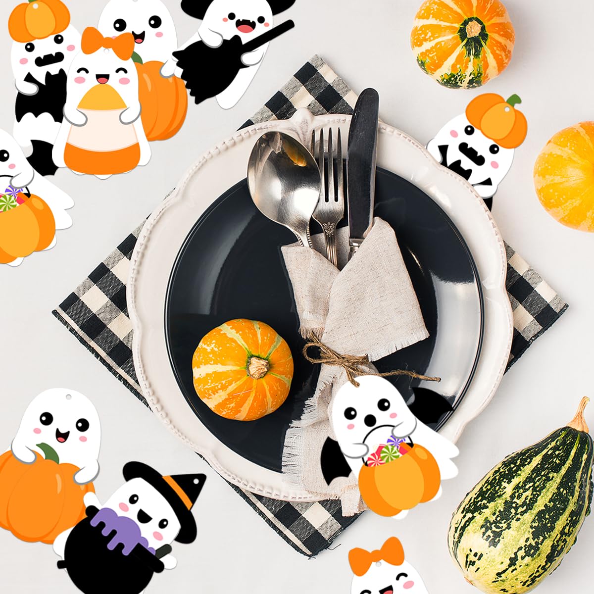 Halloween Ghost Tags-54Pcs Cute Halloween Tags with String,Pumpkin Spooky Boo Halloween Hanging Name Labels