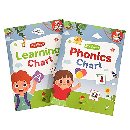 Lachilly My First Learning Chart and My First Phonics Chart Set Words Learning Sheet Educational Poster Vocabulary Building Flashcards Worksheet Teacher Teaching Aids for Pre-Kindergarten