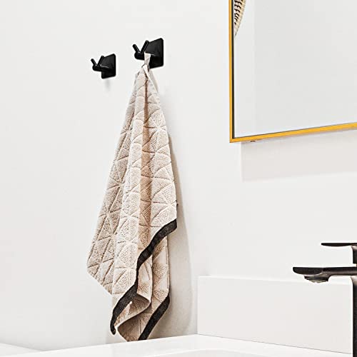 Shengsite Adhesive Hooks, 4 Pack Wall Mounted SUS 304 Bath Towel Hooks, Matte Black Heavy Duty Wall Coat Hooks for Bathroom Bedroom Kitchen Hotel Pool(4 Pack, Matte Black)