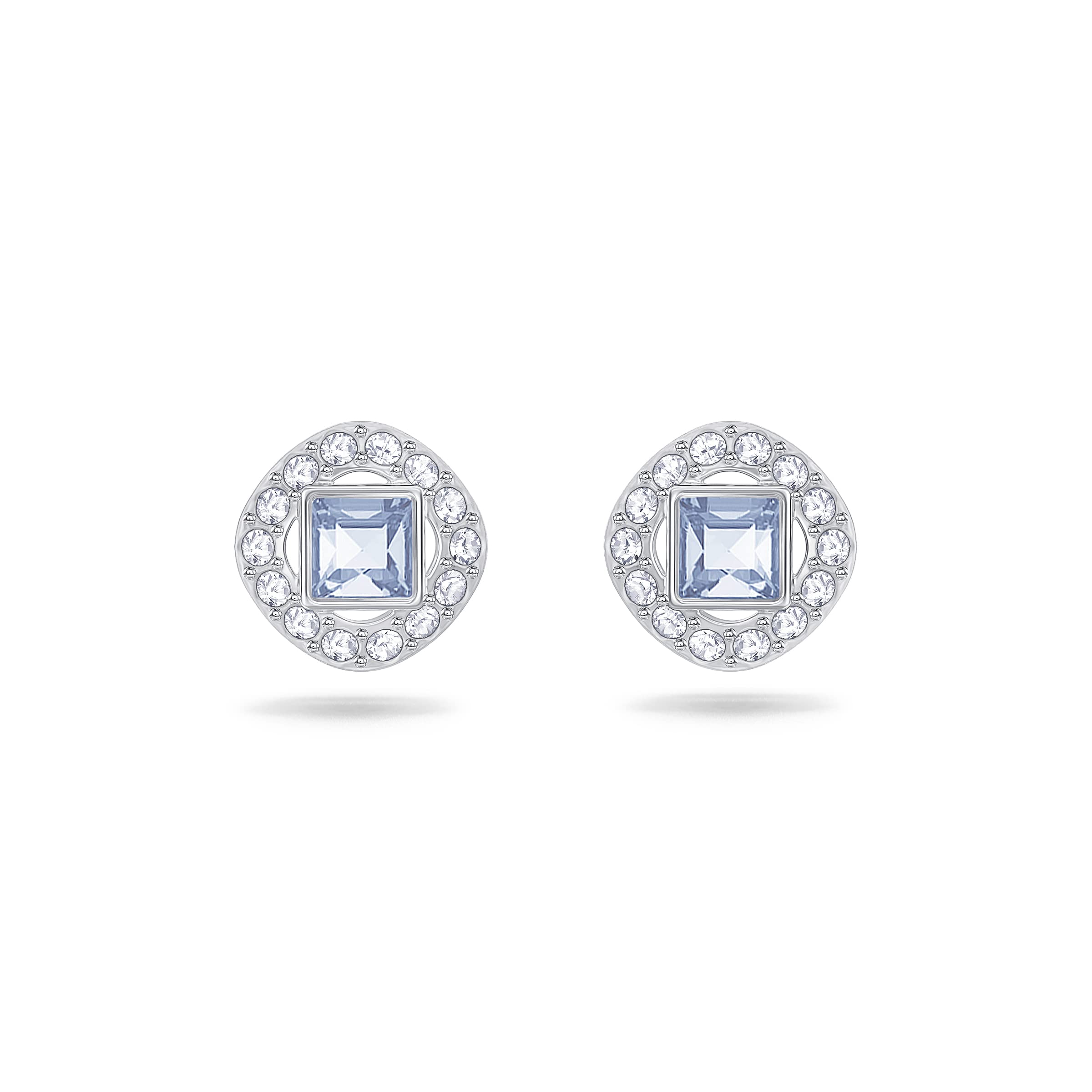 Swarovski Angelic Stud Earrings, Square Cut, Blue Crystals, Rhodium Finish
