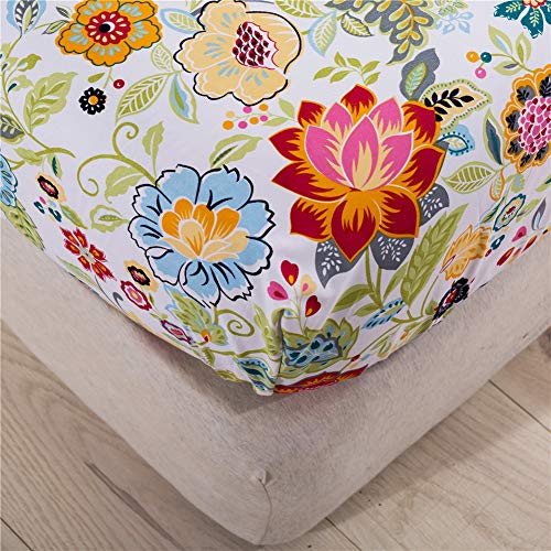 MEISHANG California King Size Sheet Set Floral Printed Sheets Ultra Soft 100% Microfiber - 16 Inch Deep Pocket Breathable Comfortable Printed Bed Sheet Set - 4 Pieces Spring Flower Cal King