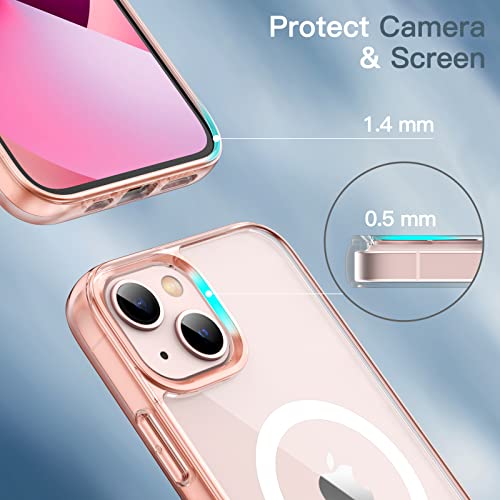JETech Magnetic Case for iPhone 13 Mini 5.4-Inch Compatible with MagSafe Wireless Charging, Shockproof Phone Bumper Cover, Anti-Scratch Clear Back (Rose Gold)