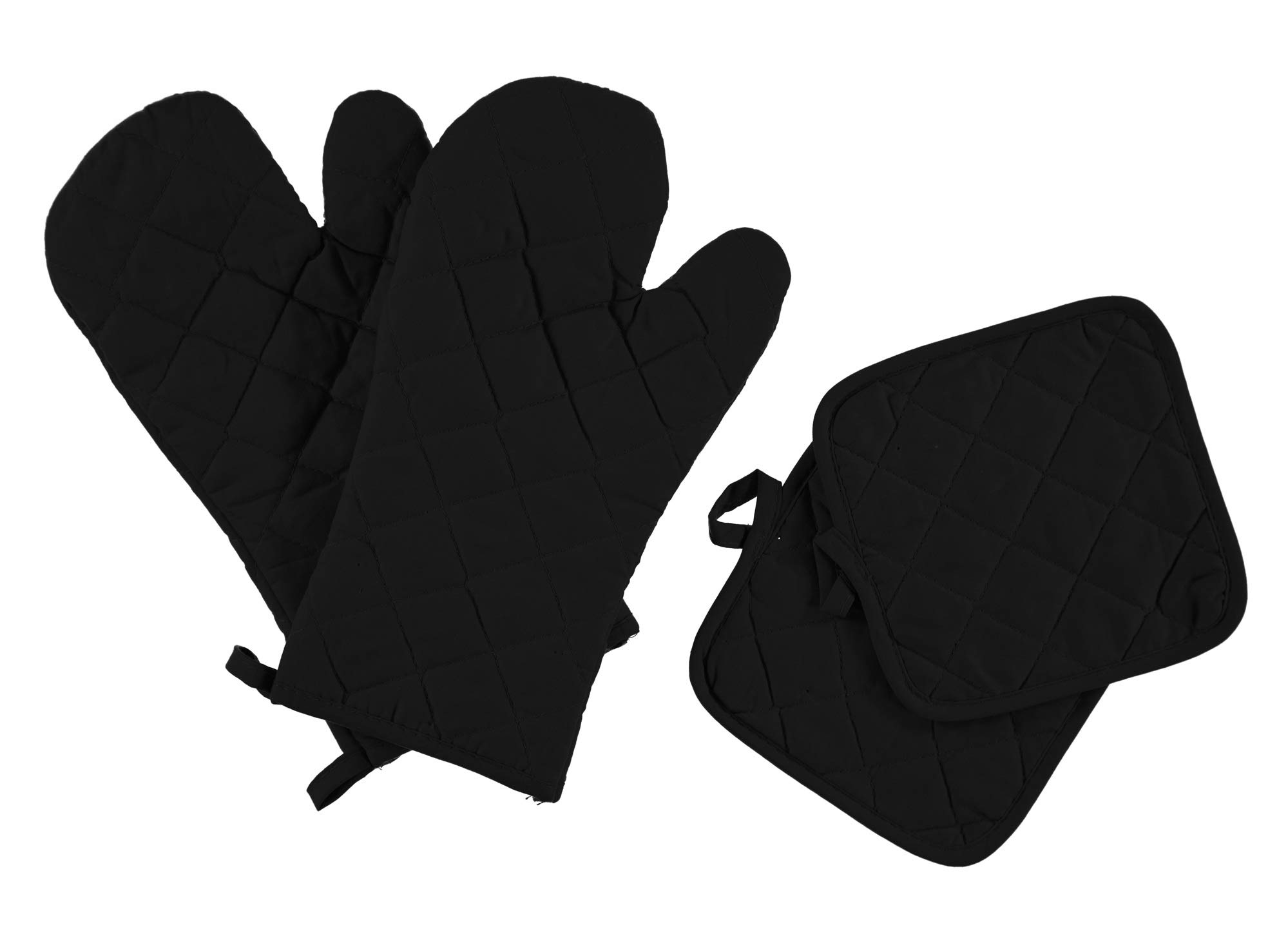 EZI Premium Two Oven Mits & Two Pot Holders 4 Piece Set,,Black