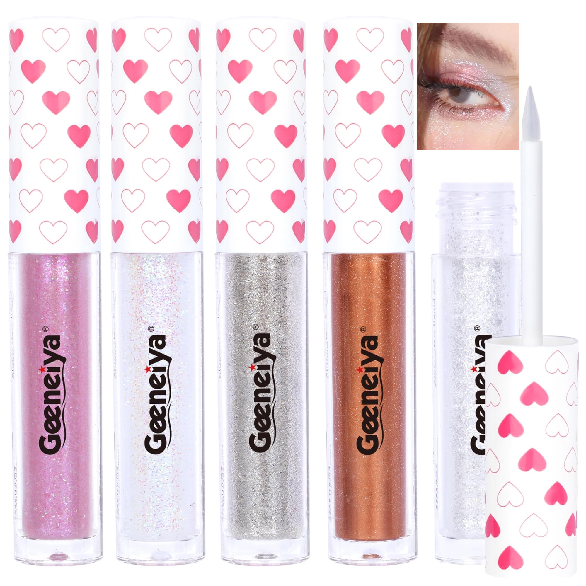 Geeneiya Glitter Eyeshadow Liquid Eyeshadow Korean Makeup Purple Pink Glitter Eyeliner, Pigmented, Quick Drying, Loose Glitter Glue for Crystals Eye Makeup
