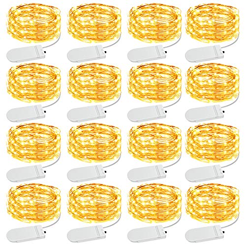 Olafus 16 Pack Warm White and Cool White Fairy Lights Battery Operated, Mini Starry String Light Waterproof IP68, 7ft 20 LED Firefly Starry Light Copper Wire for Christmas Decorations Wedding Party