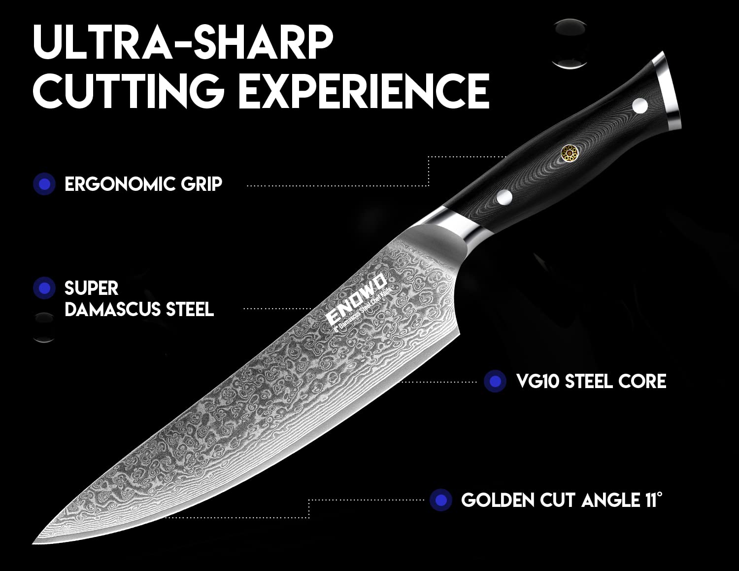 enowo Damascus Knife Set 3 PCS,Razor Sharp Kitchen Knives Made of Japanese Damascus Steel VG10, Well-Balanced Damascus Chef Knife set with Premium G10 Full Tang Handle Triple Rivet Gift Box
