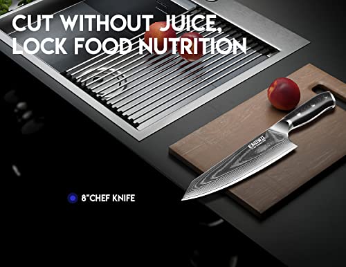 enowo Damascus Chef Knife 8 ", Kitchen Knife with VG-10 Stainless Steel, Japanese Kiritsuke knife with ergonomic G10 Handle Full Tang, Luxury Gift Box, Stain & Corrosion Resistant