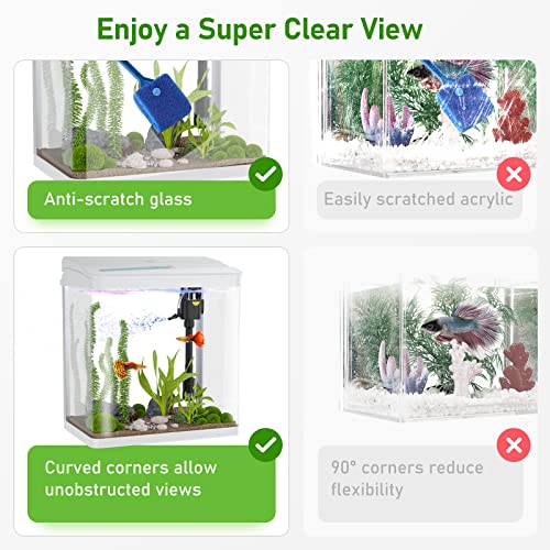 PONDON 8 Gallon Fish Tank, Glass Aquarium Starter Kit, Includes Filter and LED Lighting (White, 8Gallon)