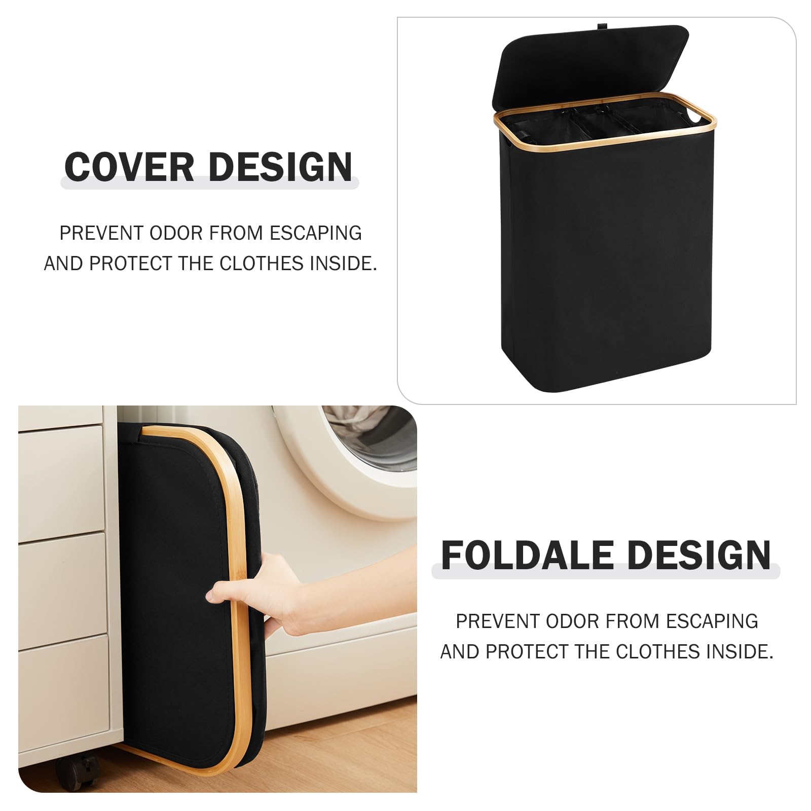 Laundry Hamper with Lid, 160L Extra Large Hamper for Laundry Basket with lid, 3 Section Storage Dirty Clothes Hamper with Removable Bags for Bathroom, Bedroom, Blanket, Toys, White