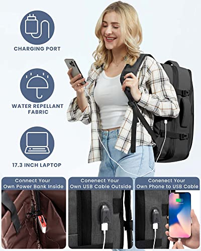 LOVEVOOK Travel Backpack, 30-40L Expandable Extra Large Backpack with Lock, Carry on Backpack 17 Inch with USB Port, Anti-Theft Water Resistant Business Backpack for Men Women, Dark Grey