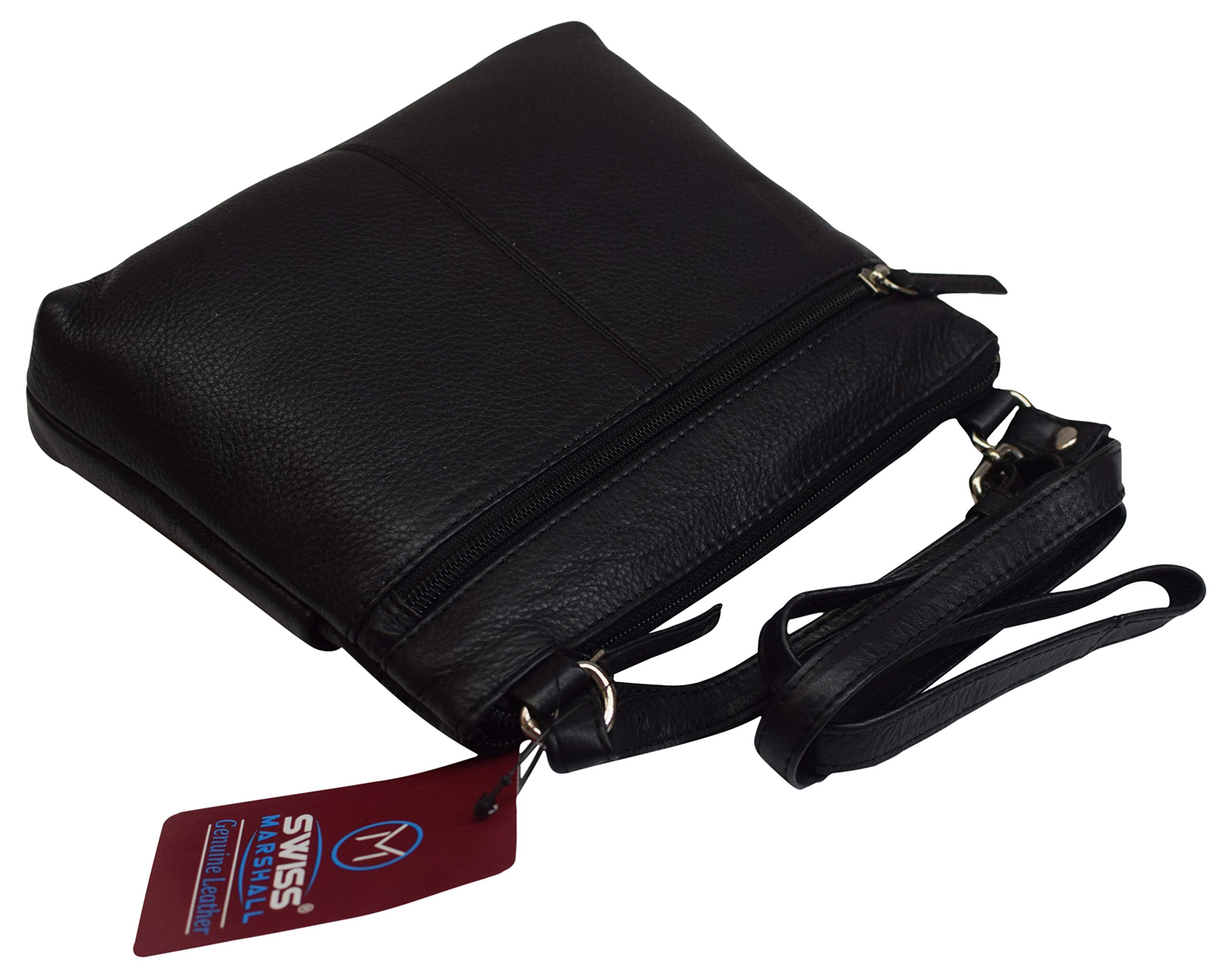 Swiss Marshall Womens Premium Leather Luxury Crossbody Shoulder Handbag Purse for Ladies (Black)