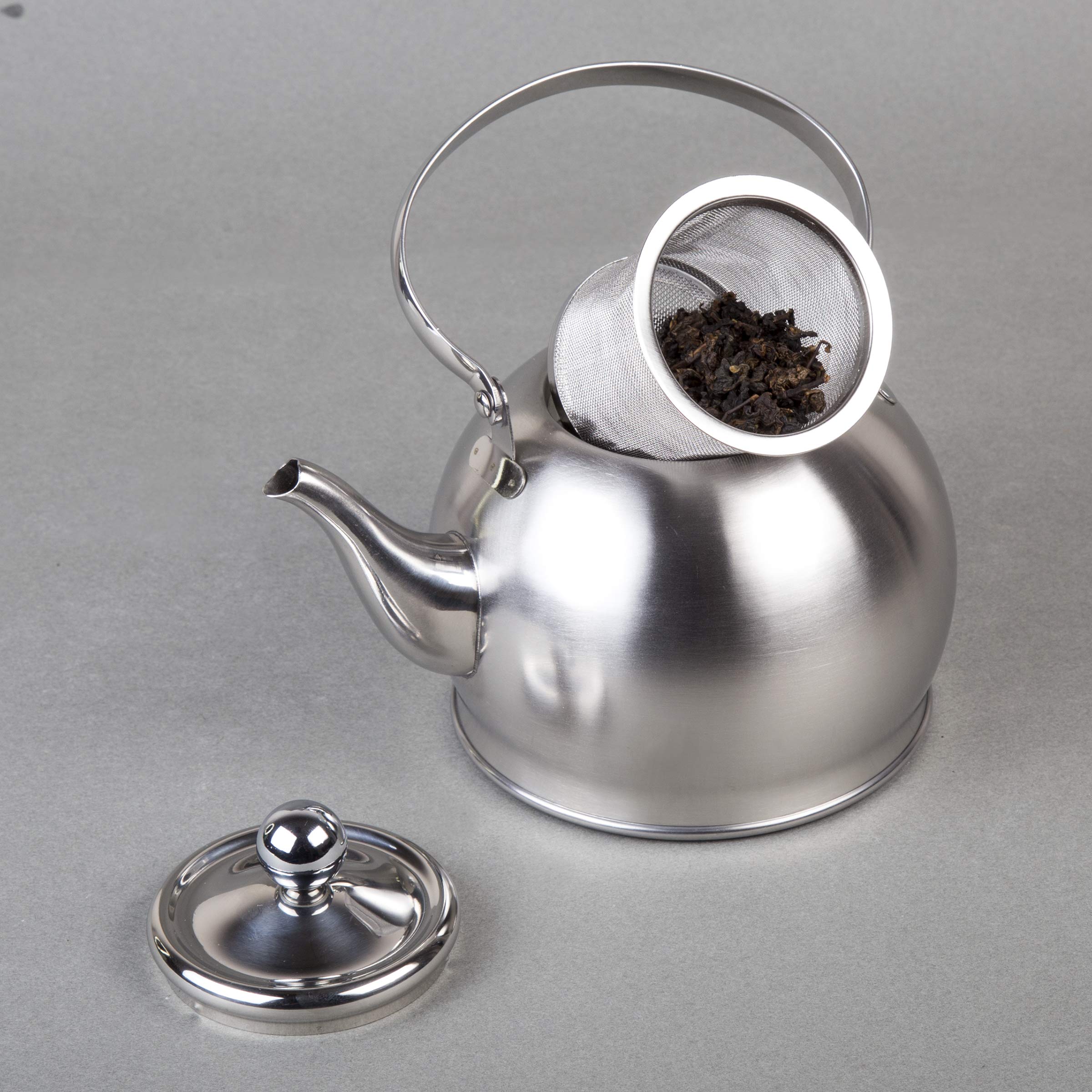 Creative Home 72258 Royal Stainless Steel Whistling Tea Kettle with Removable Infuser Basket, Folding Handle, 1 Quart