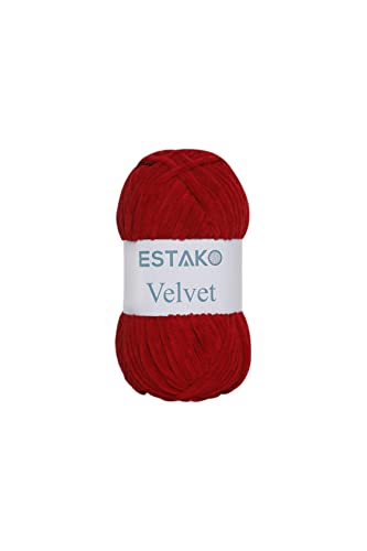 Estako Velvet Chenille Blanket amigurumi Yarn for Crocheting and Knitting Super Bulky 100 gr (132 yds) (1510 - Red)