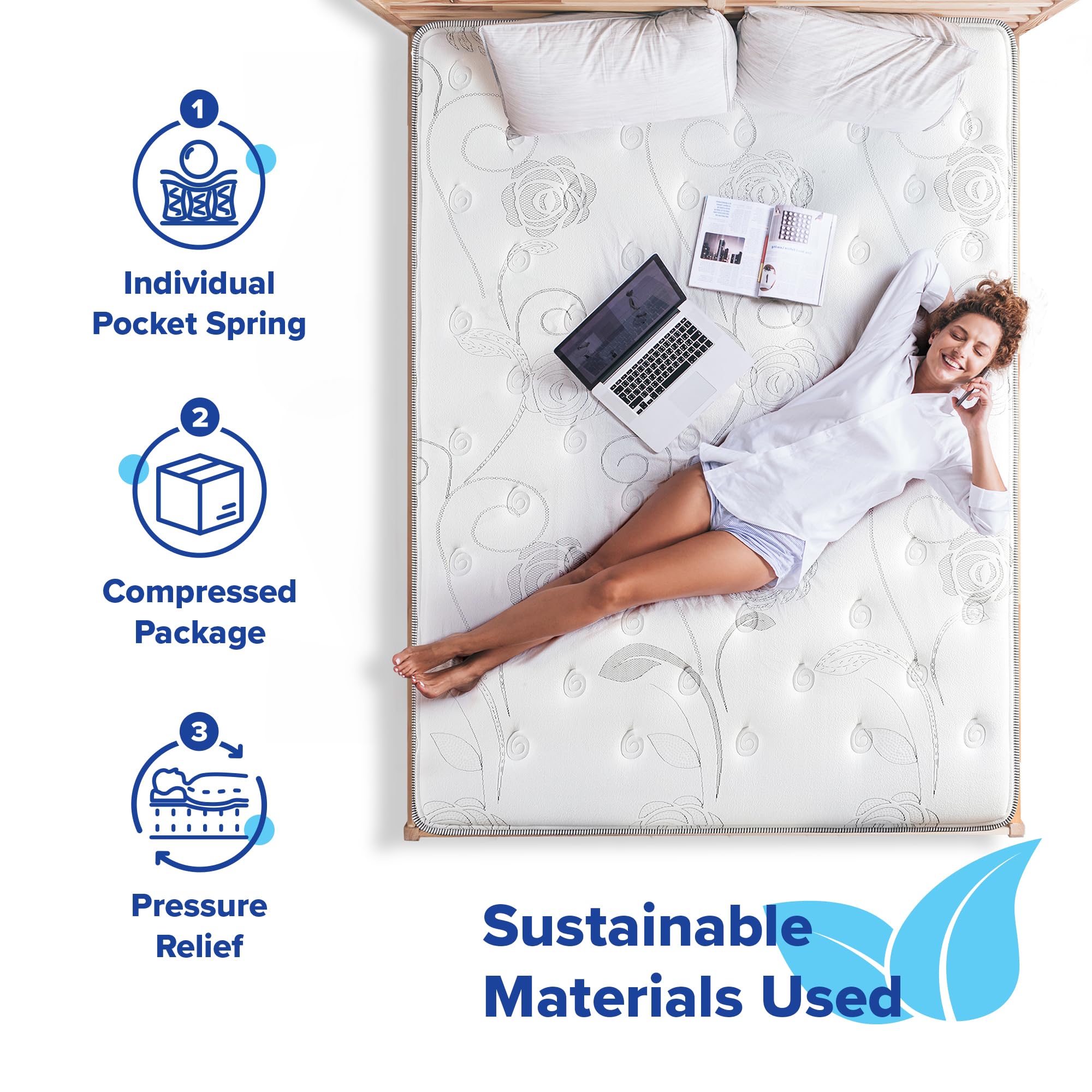 Olee Sleep,Memory Foam 12 inch Hybrid Euro Box Top Pocket Spring Mattress (King)