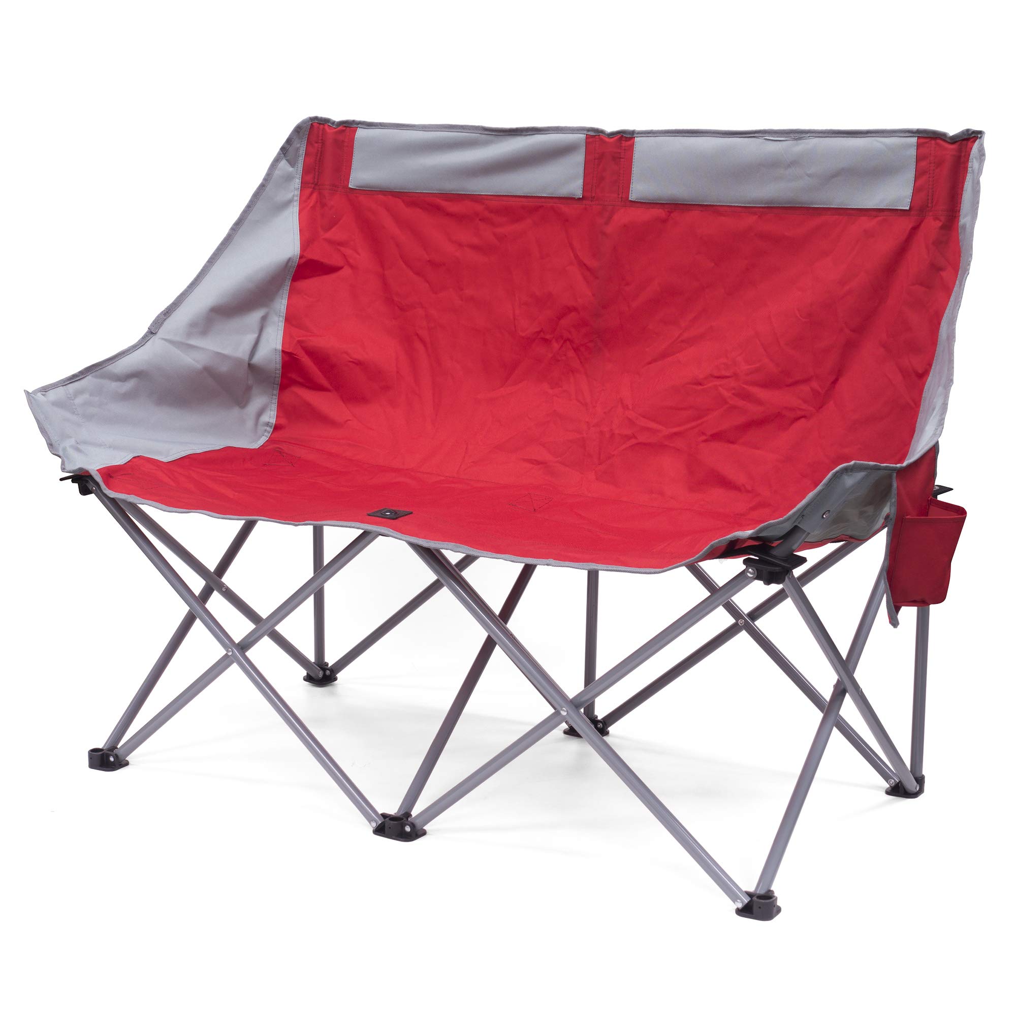Creative Outdoor Folding Camping 2-Person Moon Bench Chair with Side Storage Pocket, Red