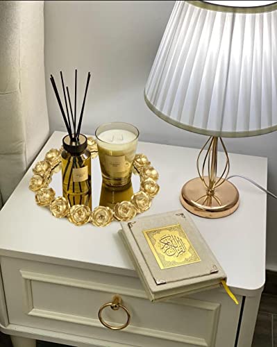 Vixdonos Gold Rose Resin Tray Decorative Mirror Tray Bathroom Vanity Tray for Perfume,Jewelry and Makeup