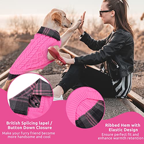 JUDYBRIDAL Warm Dog Sweater with Leash Hole Plaid Patchwork Turtleneck Pet Knitted Sweaters Soft Cozy Dog Vest Clothes for Cold Weather for Small Medium Large Dogs (XL | Pink)