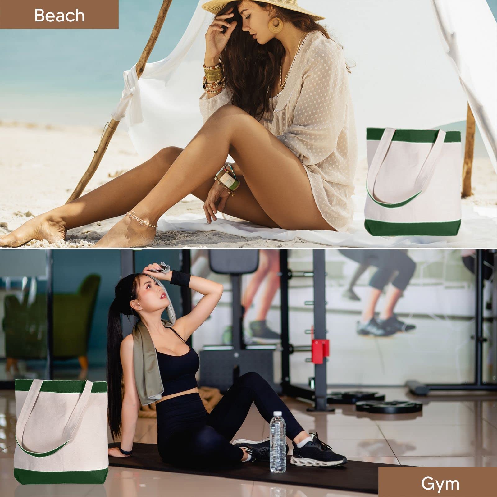 CUSTOMIZE123 Canvas Tote Bag with Handles for Woman, Reusable Cloth Bag for Groceries and Shopping - Blank Cotton Tote Bag, Suitable for DIY Projects β HEAVY DUTY β 16" X 14.5" With 4β Gusset, Green