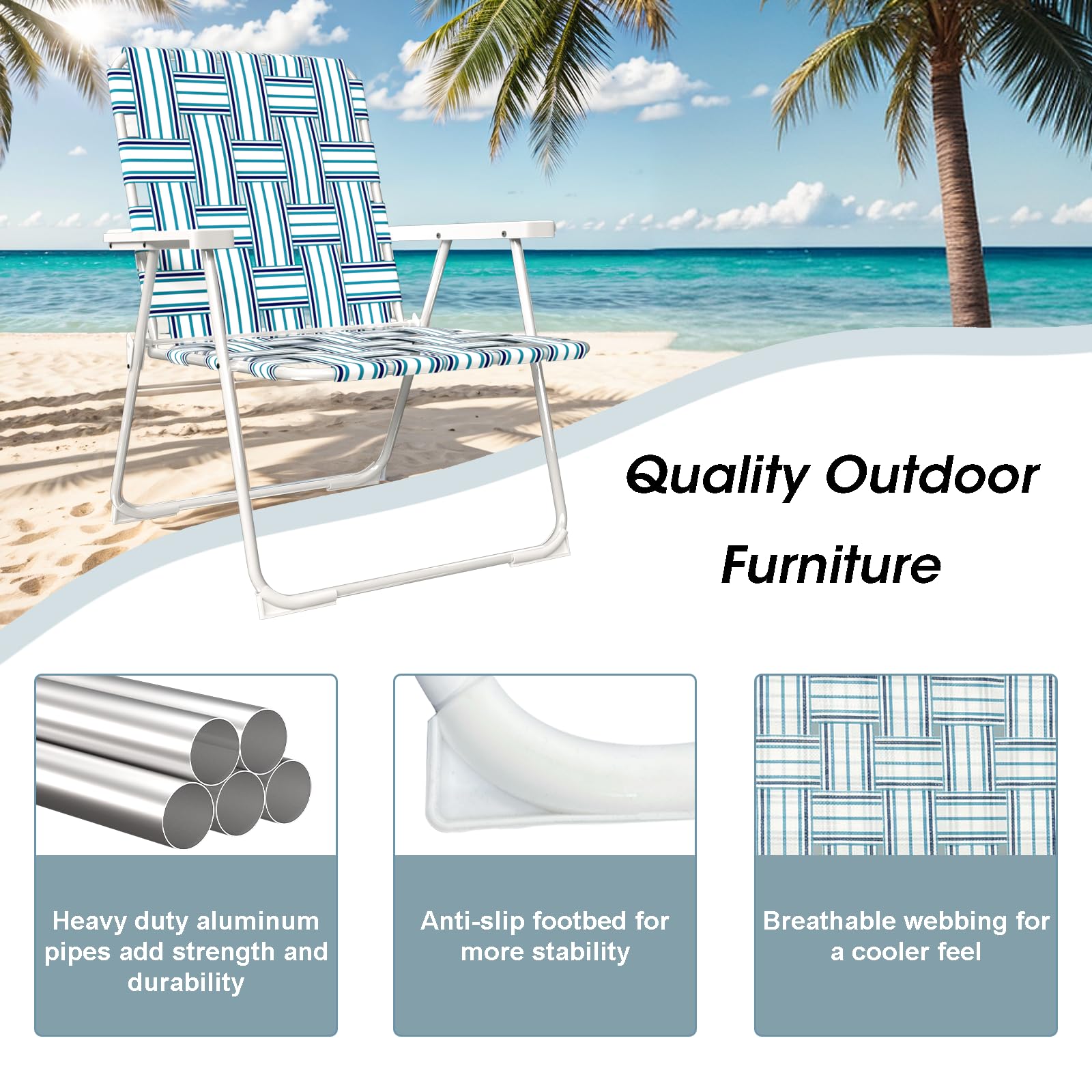 GREZJXC Beach Chair 2-Set,Camping Chairs Webbed Portable Lawn Chair Outdoor lounge Chair Portable Dining Chairs with Armrests for Camping