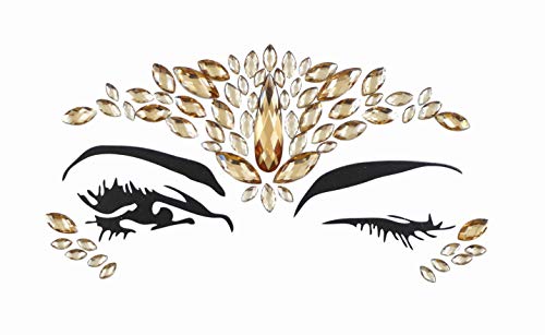 face jewels for makeup Festival Wedding Face Gems Temporary Tattoos mermaid halloween Bindi Fusion Headpiece Body Jewellery bindi face jewel(Topaz gold/SR16)