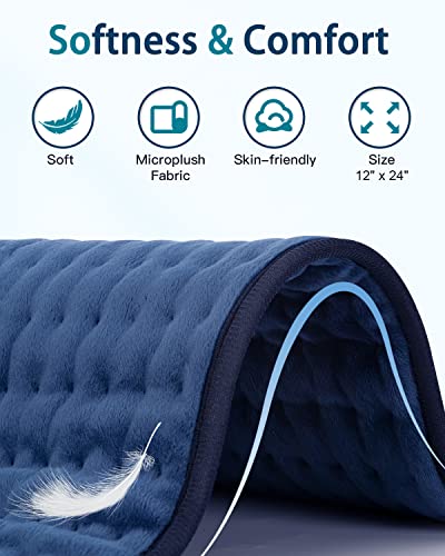Zostuic Heating Pad for Back Pain and Cramp Relief, 11" x 26" Ultra Soft Large Washable Moist & Dry Heat Therapy Electric Heat Pads for Neck and Shoulders with 6 Heat Settings 3 Timer Settings(Blue)