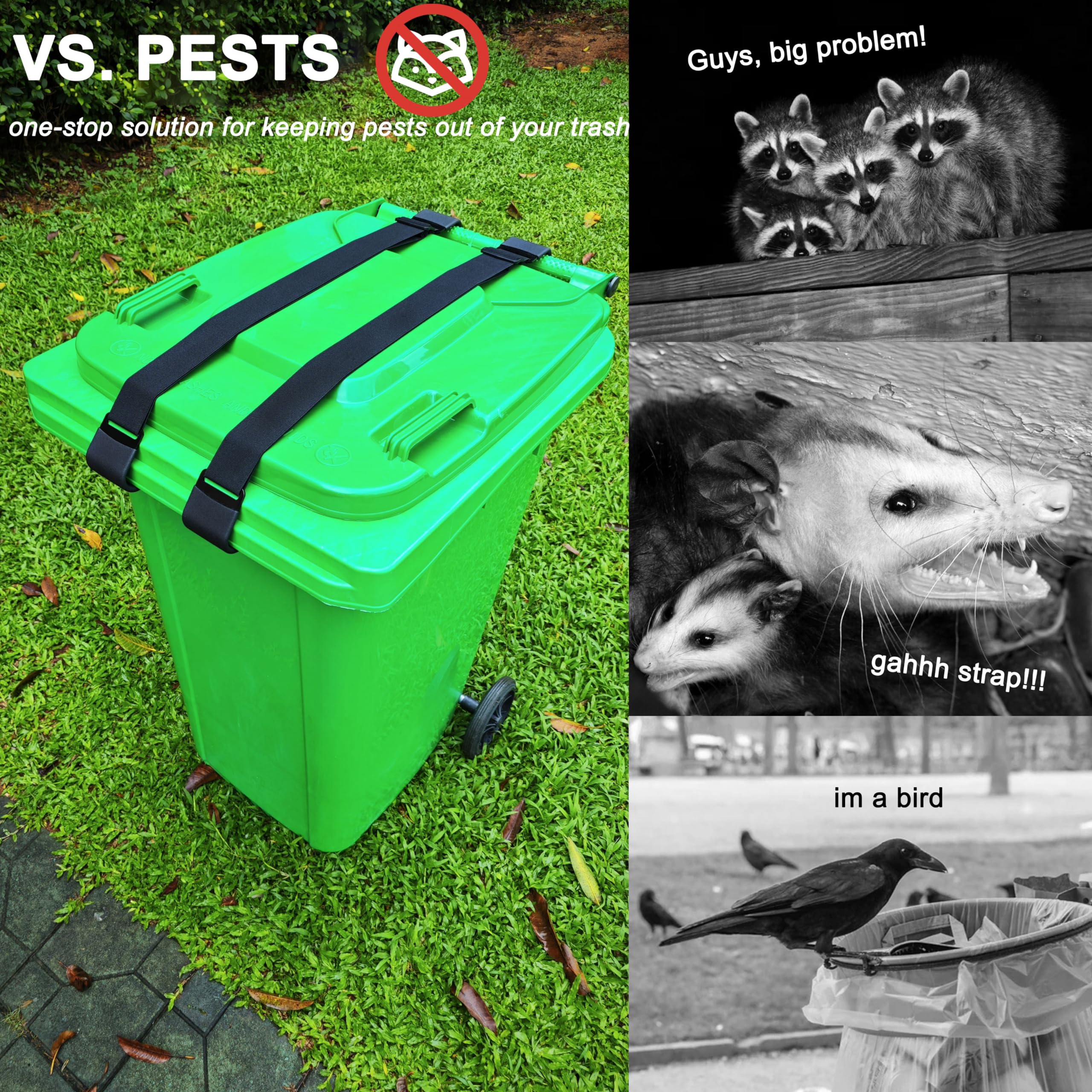 Metal Double Claw Trash Can Locks Strap for Animals,Universal Trash Can Lid Lock 1PC,Adjustable Garbage Can Lid Locks Security Strap,Trash Can Bungee Cord Belt Rope for Outside Raccoon,Trash Bin Lock