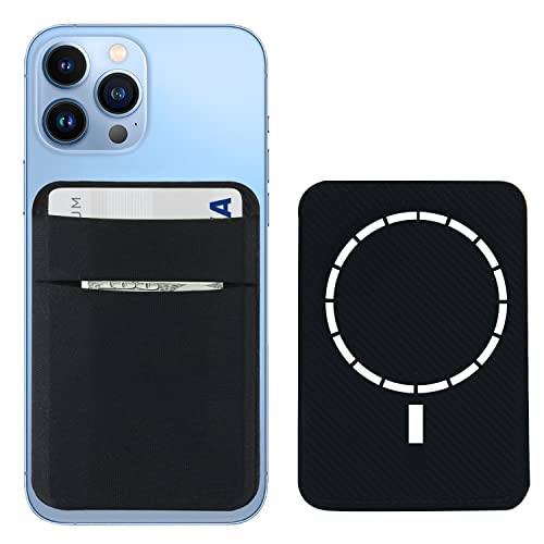 YesDoes Magnetic Phone Card Holder,Compatible with MagSafe,Stretchy Lycra Double Pocket Wallet,Credit ID Card Cash Pouch,Mag Safe Phone Sleeve Case,Design for iPhone 14,13,12,Plus,Pro,Pro Max Black