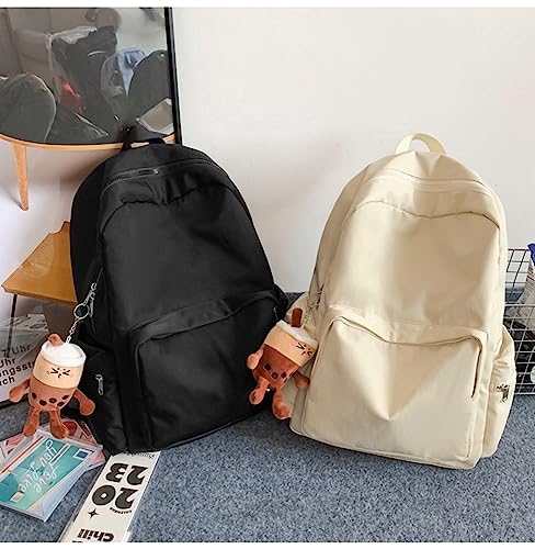 JHTPSLR Minimalist Aesthetic Backpack Solid Preppy Backpack Lightweight Backpack Casual Daypack Book Bags Backpack Supplies (Beige)