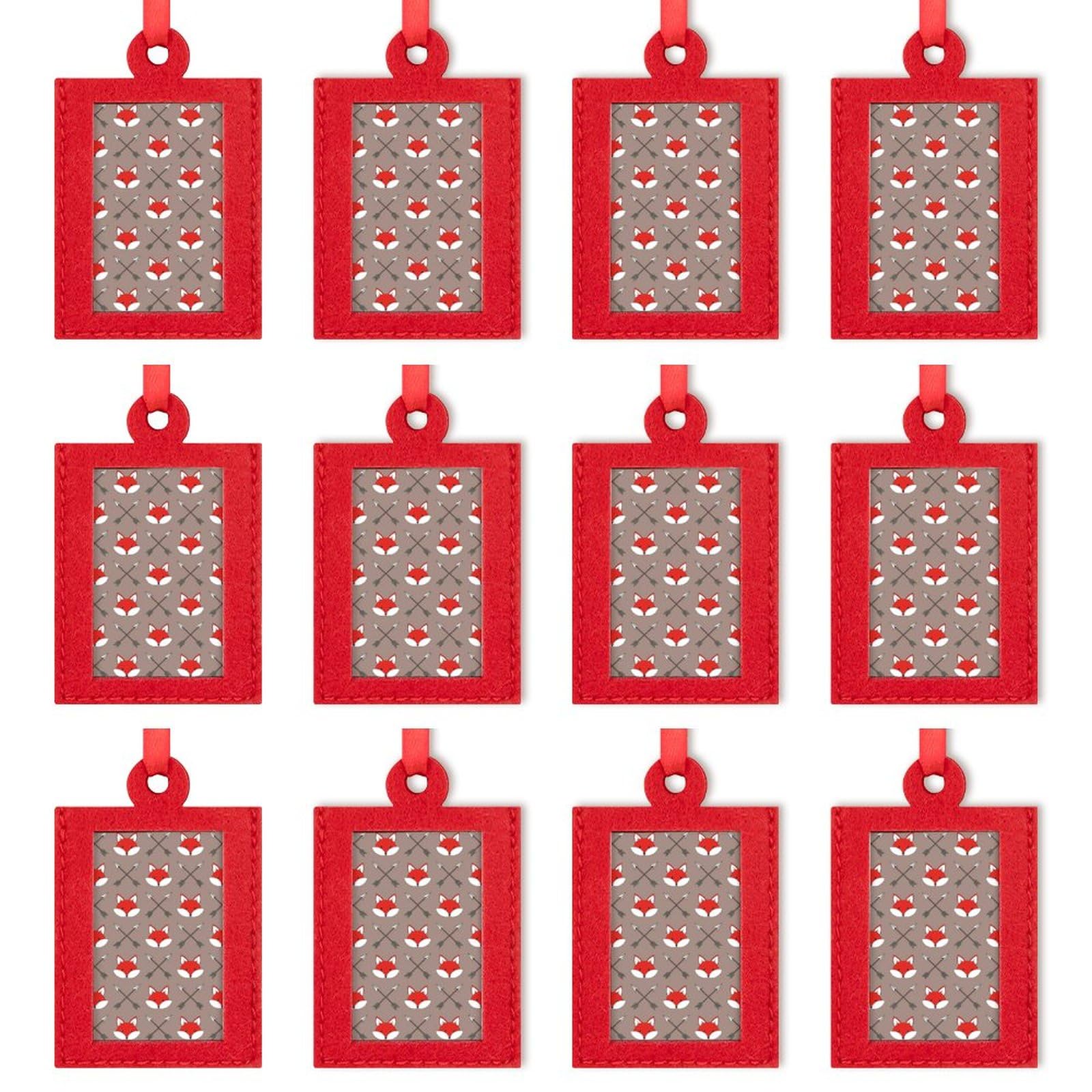 Cute Cartoon Foxes Christmas Photo Ornament Frame Red Picture Frame for Xmas Tree Hanging Decoration