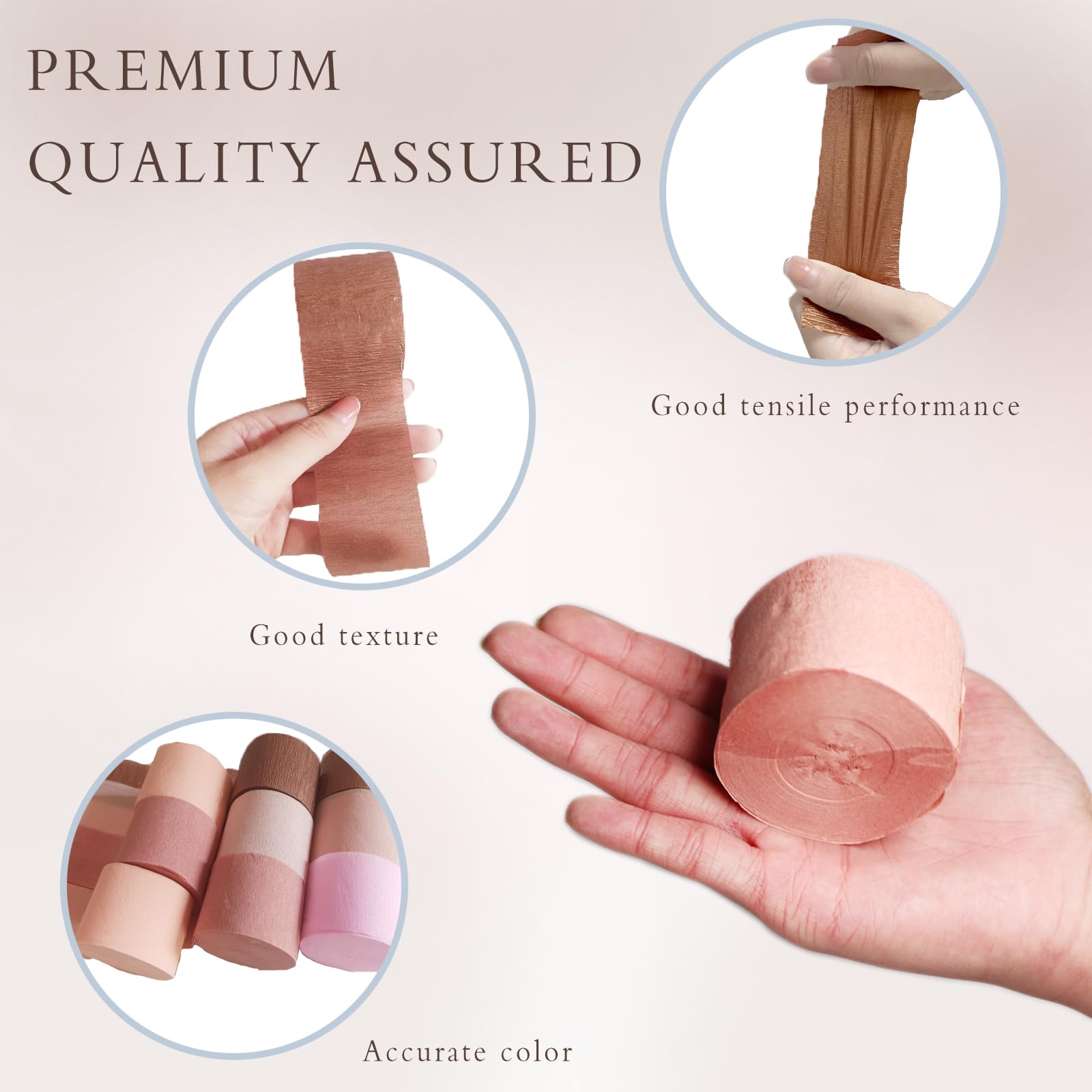 Crepe Paper Streamers 9 Rolls 738ft,Brown Crepe Paper Streamers,Rose Gold Party Streamers for Birthday ,Baby Shower Graduation Wedding Other Celebration,(1.8 Inch x 82 Ft/Roll)