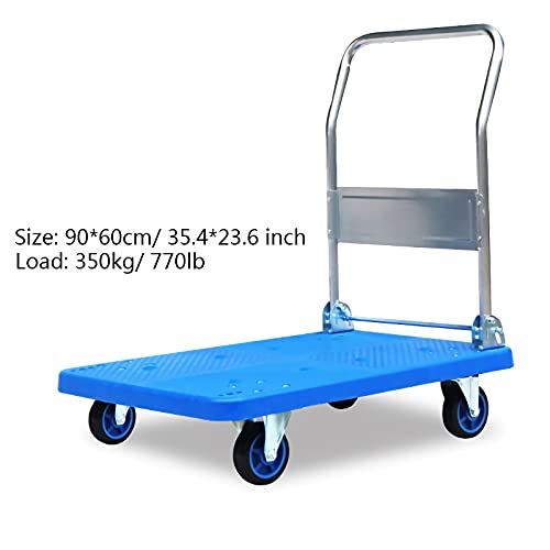 Generic Flatbed cart Folding Plastic Platform Truck with Mute Wheels and Foldable Metal Handle for Transport Baggage Books Moving Push Hand Trolley High Load