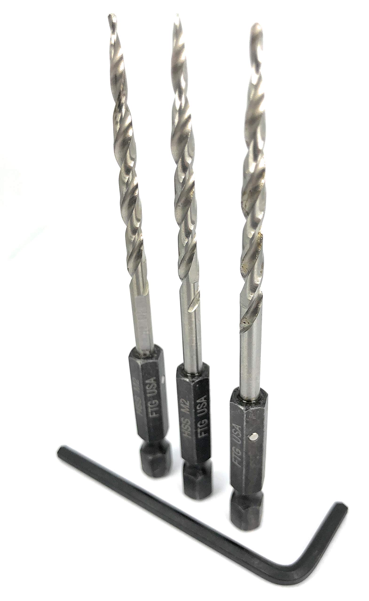 FTG USA Countersink Drill Bit Set 6 Pc #6 (9/64") Wood Countersink Drill Bit Pro Pack Countersink Set, with 3 Replacement Tapered Countersink Bit #6(9/64"), 1 Stop Collar, Hex Wrench