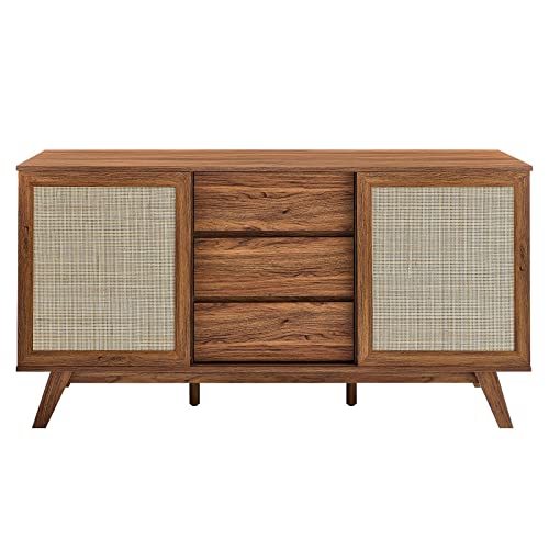 Modway Soma 59" Rattan High TV Stand Sideboard, Walnut
