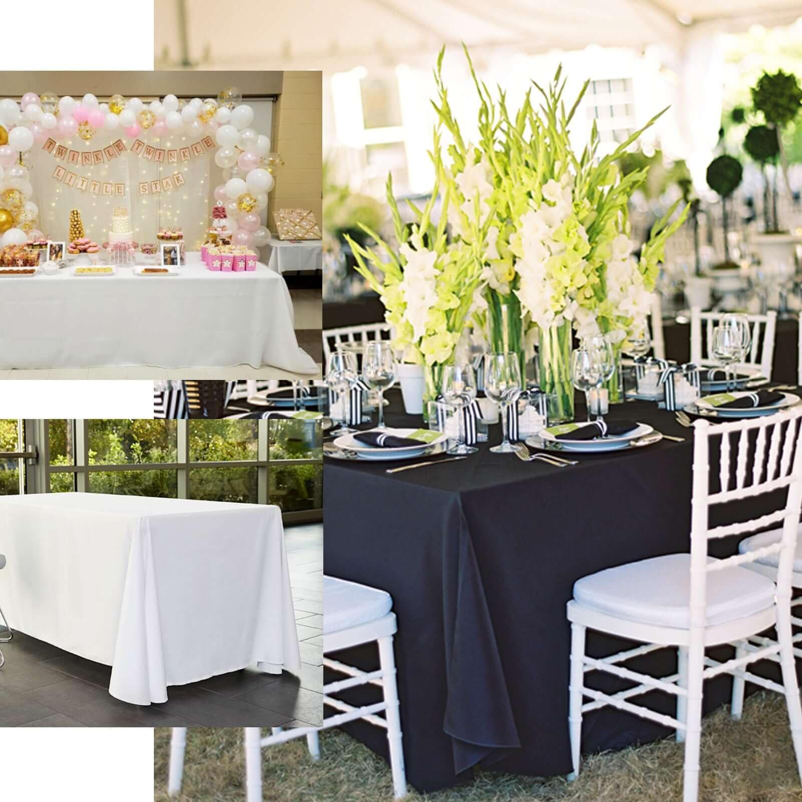 TABLECLOTHSFACTORY Round Corner Polyester Rectangle Tablecloths 90" x 156" - White