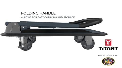 TITANT Push Cart Dolly - Foldable Cart with Wheels (330 lbs Weight Capacity) Dolly Cart with 360° Swivel Braked Wheels - Foldable Platform Hand Truck for Easy Storage