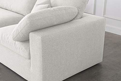 Meridian Furniture Serene Collection Modern | Contemporary Deluxe Comfort Modular Sectional, Soft Linen Textured Fabric, Down Cushions, 3 Corner + 3 Armless + 1 Ottoman, Cream