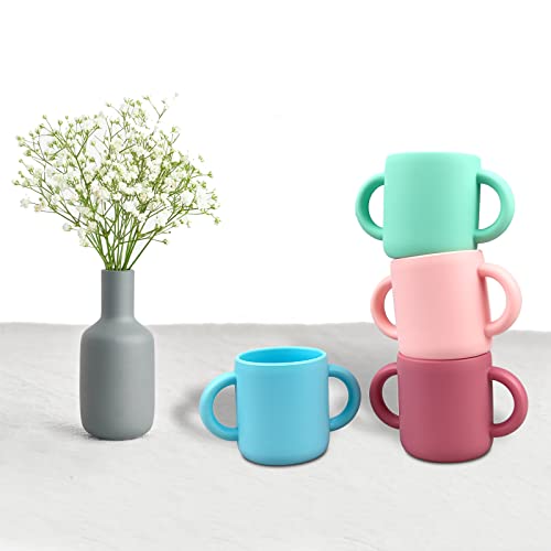 TQONEP Silicone Toddler Cup for Babies,5oz Silicone Training Cup for Infants 2 Handles, Easy Grip Handles Toddler Learning Cup Applicable for Baby Over 6 Months +(Pink+Deep Pink