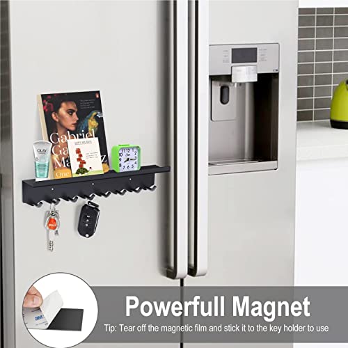 Volnamal Magnetic Key Holder for Wall Decorative - Premium Magnets Wall Mounted Key and Mail Organizer, Adhesive Key Rack Hanger for Entryway, Refrigerator with 8 Hooks(Black)