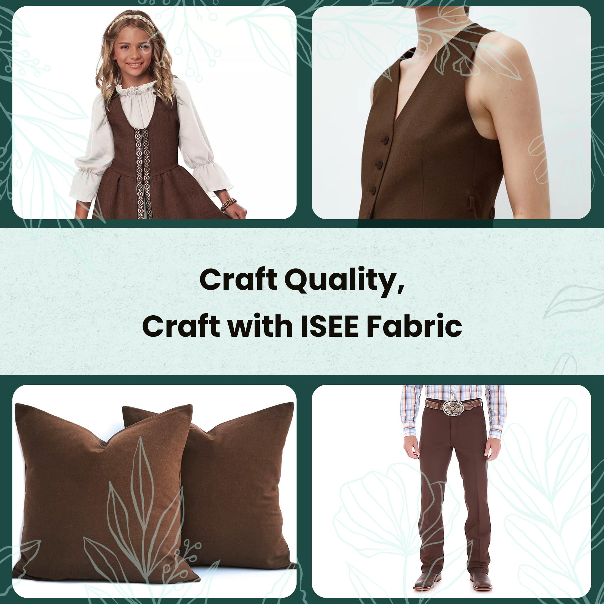 ISEE FABRIC 56"x36" Inch Costume Fabric for Sewing - Made in U.S.A - Ideal for Making Costumes, Halloween Props, Accessories, and Crafts - Versatile and Durable Material - Rich Brown (Sold by Yard)