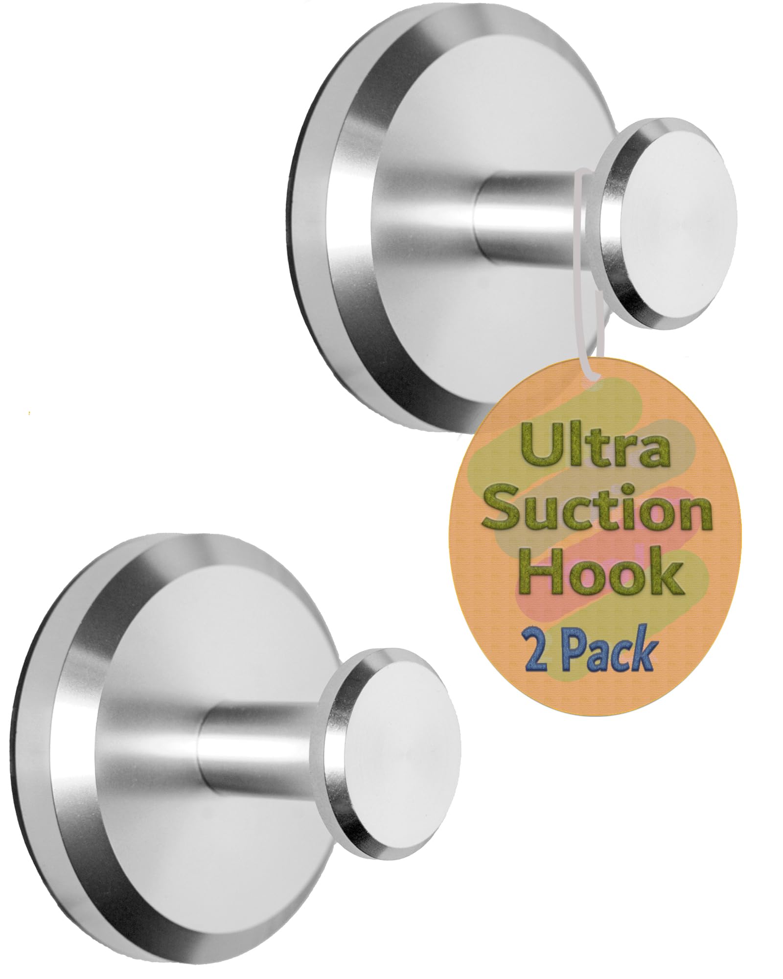 Metal Suction Cup Hooks for Shower, Bathroom, Kitchen, Glass Door, Mirror, Tile β Loofah, Towel, Coat, Bath Robe for Hanging up to 20 lbs (Brushed Nickel 2 Pack)