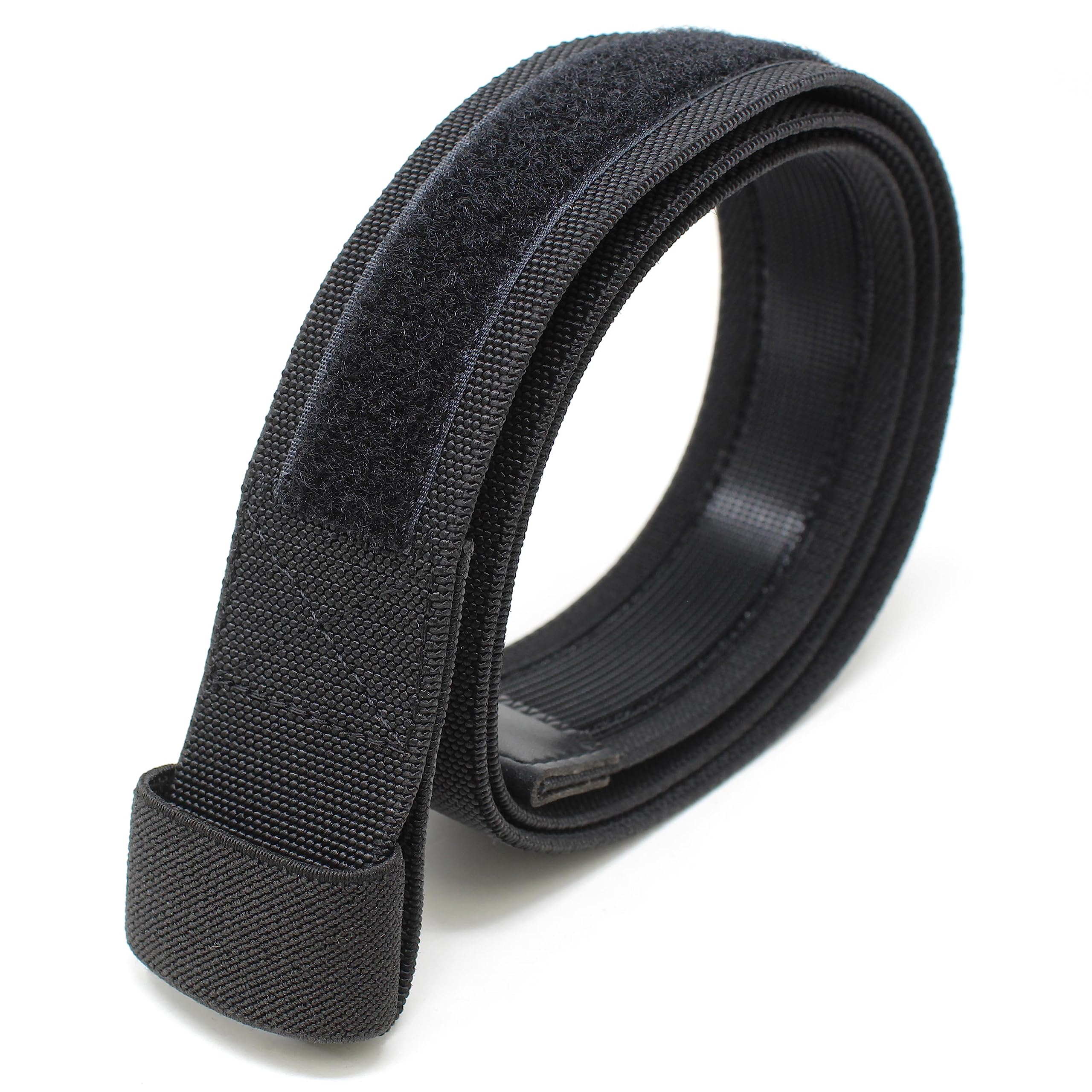 Flexible Black Nylon Belt with Adjustable Hook and Loop Closure – No Buckle No Metal and TSA Approved (Black-L)