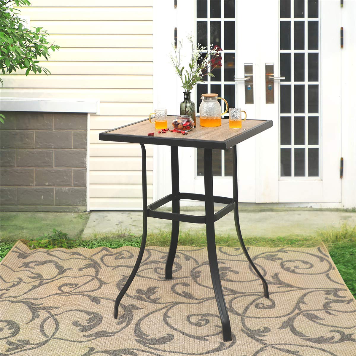 PHI VILLA 3 PCS Patio Swivel Bar Set Outdoor Furniture Bar Height Bistro Set, 2 Bar Stools and 1 Table