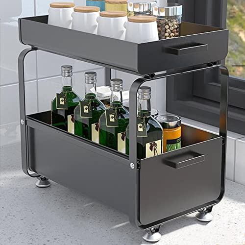HytTer Sinks Under Sink Organizers,Kitchen Cabinet Organization,2 Tier Cabinet Shelf and Bathroom Organizer Rack for Kitchen Spices Cleaning Supplies Cosmetics/Black