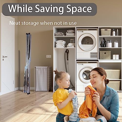 HYZSWGC Foldable Clothes Drying Rack, 95 Inches Adjustable Stainless Steel Laundry Drying Rack with 20 Windproof Hooks for Clothes, Blanket, Llinens, Shoes, Indoor/Outdoor