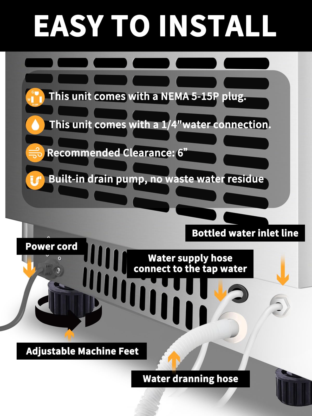 GSEICE Upgraded Commercial Ice Maker Machine,100lbs Stainless Steel Under Counter ice Machine with 30lbs Ice Storage Capacity,Freestanding Ice Maker,Ideal for Restaurant,Bar,Restaurant,Home and RV