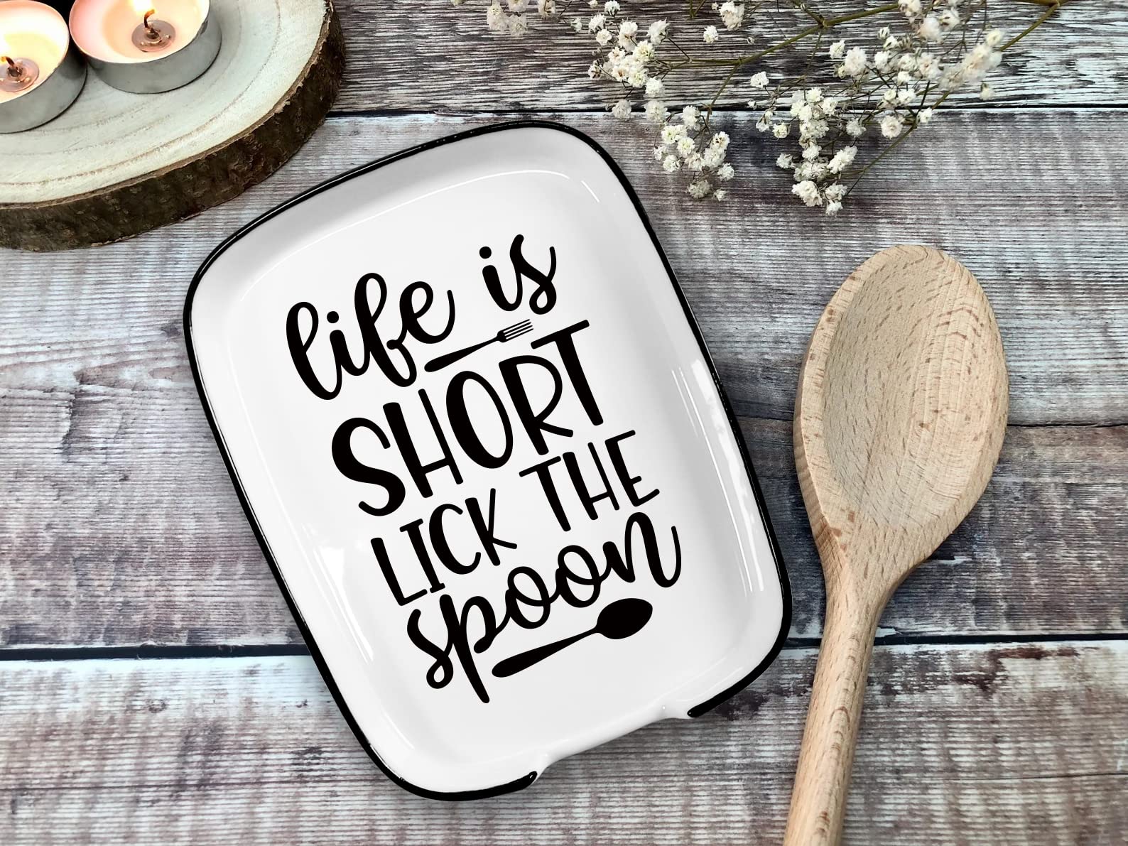 Funny Life Is Short Lick The Spoon Quote Spoon Rest For Stove Top-Large Spoon Holder for Kitchen Counter-Heat Resistant Cooking Kitchen Accessory and Gift for Cooking Enthusiasts
