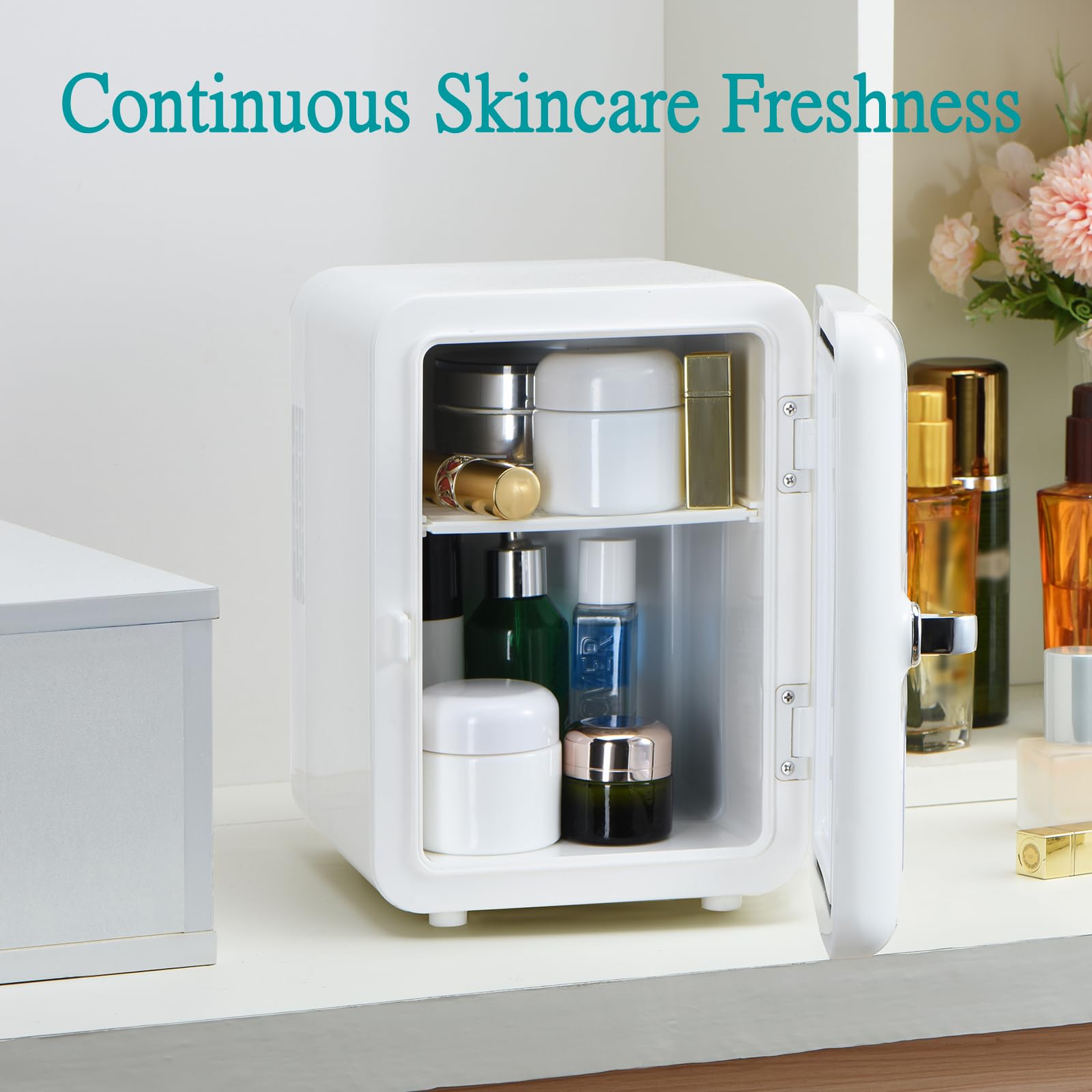 Iceblue Skincare Fridge with Viewing Window, 4L Compact Small Fridge for Bedroom, Car, Office & Dorm, 4A Cooling Core, Mini skincare fridge for Beauty Essentials & Beverages(White)