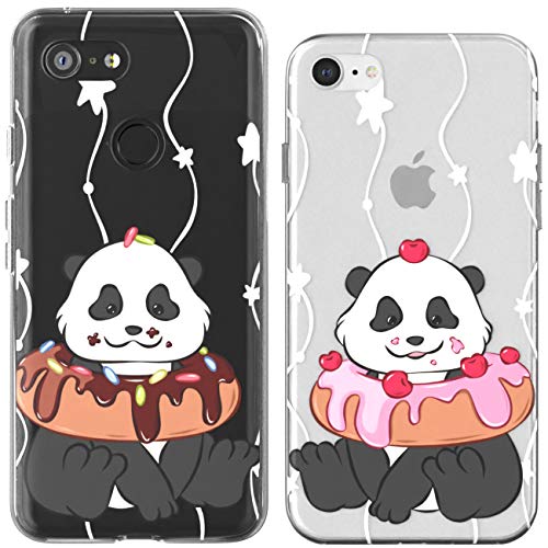 Toik Matching Couple Cases for Apple iPhone 11 Pro Xs Max Xr 10 X 8 Plus 7 6s 5s SE Kawaii Print Panda Silicone BFFs Animals Doughnut Gift Best Friend Sweet Relationship Girlfriend Cute