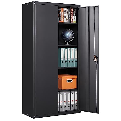 LUCYPAL Metal Storage Cabinet,71" Steel Office Cabinet with Storage Shelves and Double Doors for Garage and Utility Room, Home Office,Black
