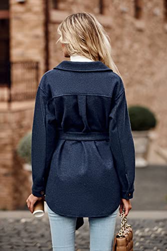 PRETTYGARDEN Women's 2023 Fashion Winter Trench Coats Lapel Button Down Peacoat Belted Outwear Casual Jackets (Navy,X-Large)